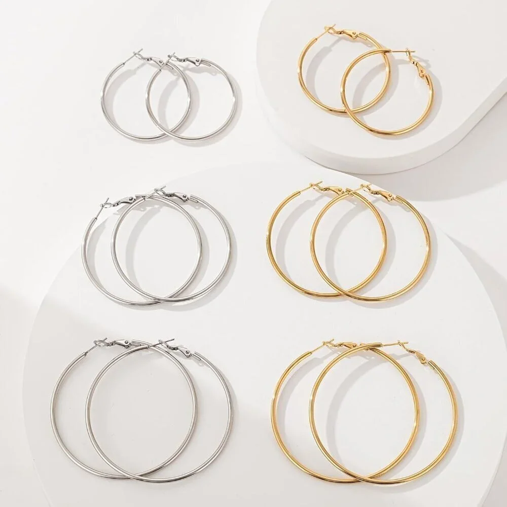 Jewelry | Gold And Silver Stainless Steel Hoop Earrings For Women 3 ...